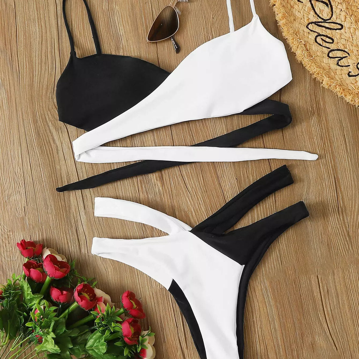 Two Tone Wrap High Cut Bikini Swimsuit – Beisat