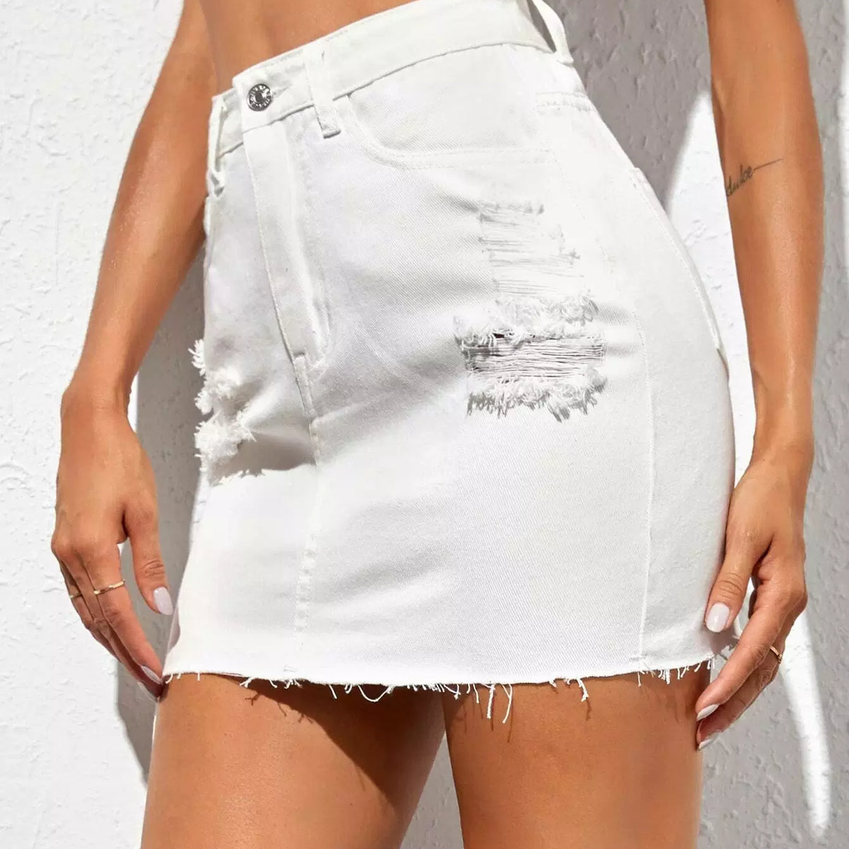 Raw Hem Ripped Mini Denim Skirt – Beisat