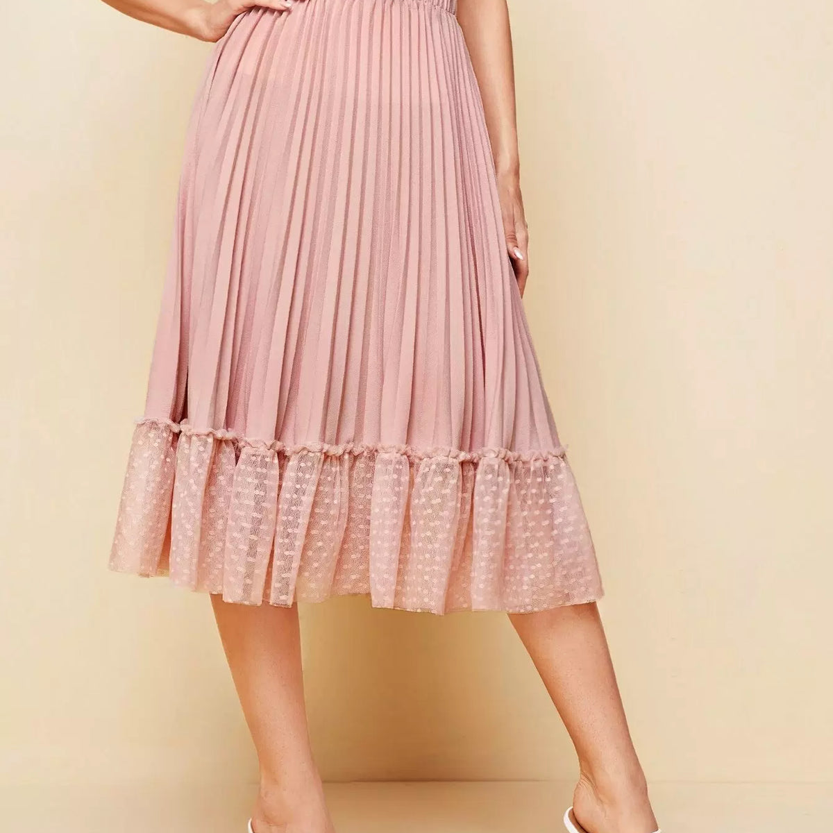 Dot Mesh Hem Pleated Skirt – Beisat