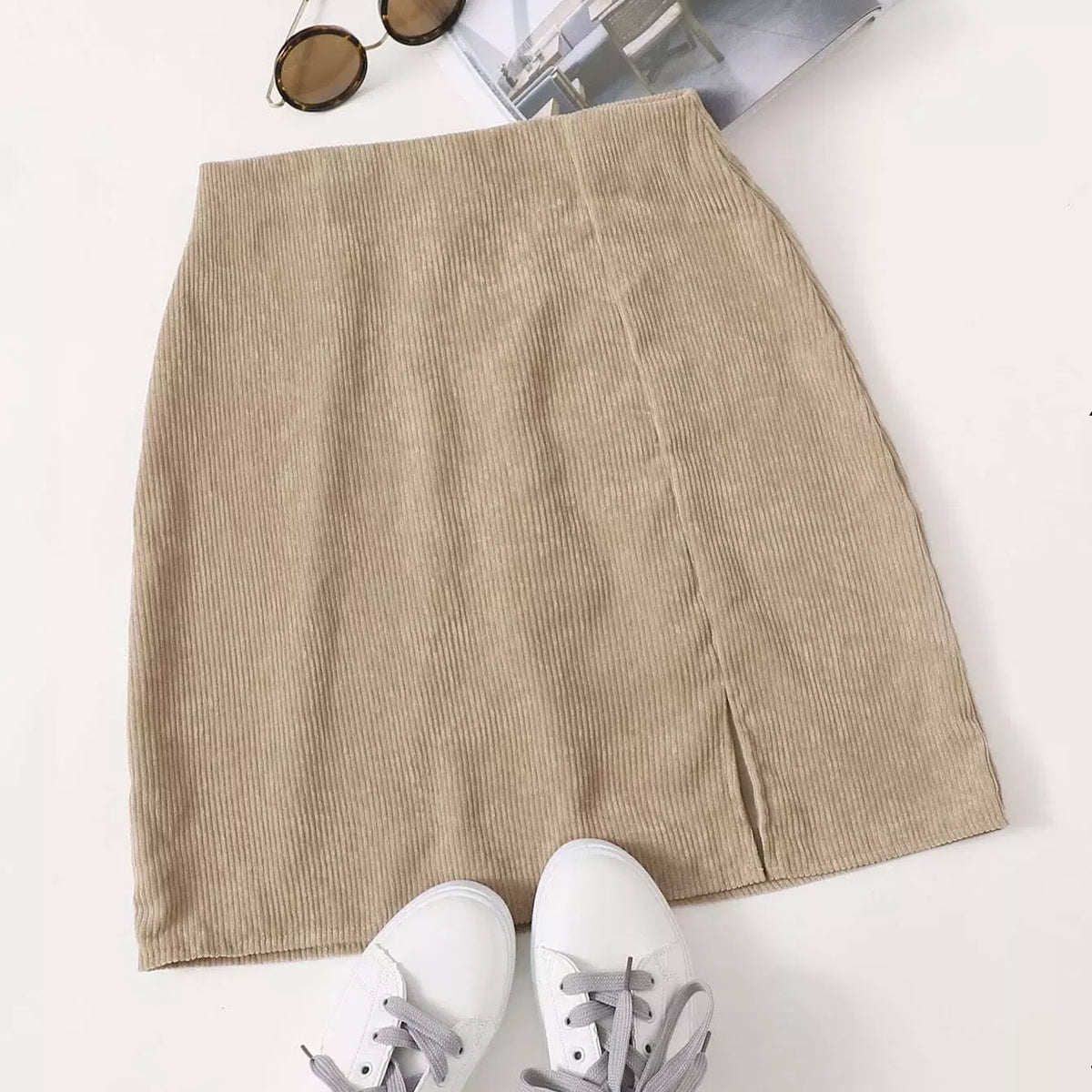 Split Hem Zipper Back Corduroy Skirt – Beisat
