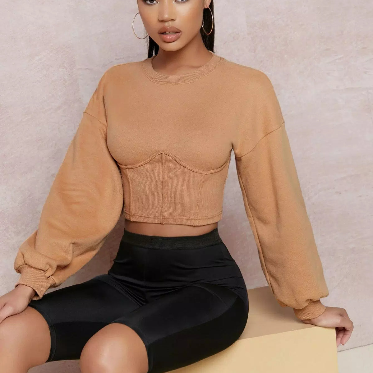 Drop Shoulder Solid Crop Pullover – Beisat