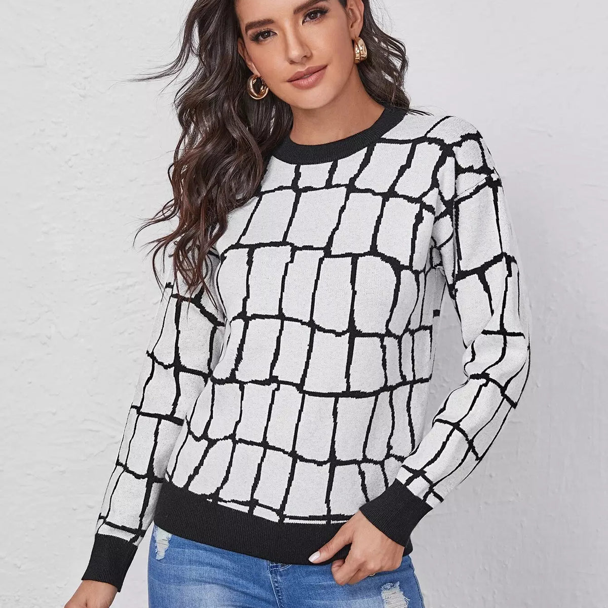 Drop Shoulder Plaid Sweater – Beisat