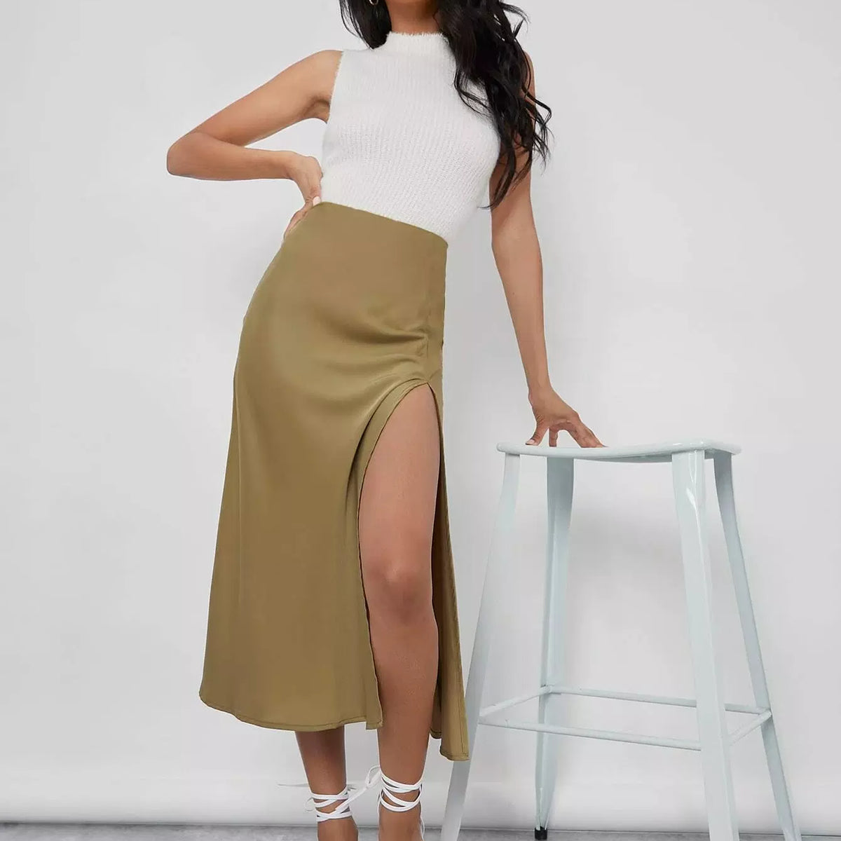 Split Thigh Solid Skirt – Beisat