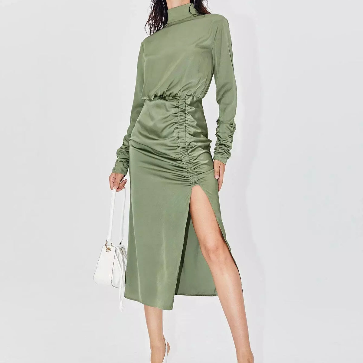 Gathered Cuff Split Thigh Blouson Dress – Beisat