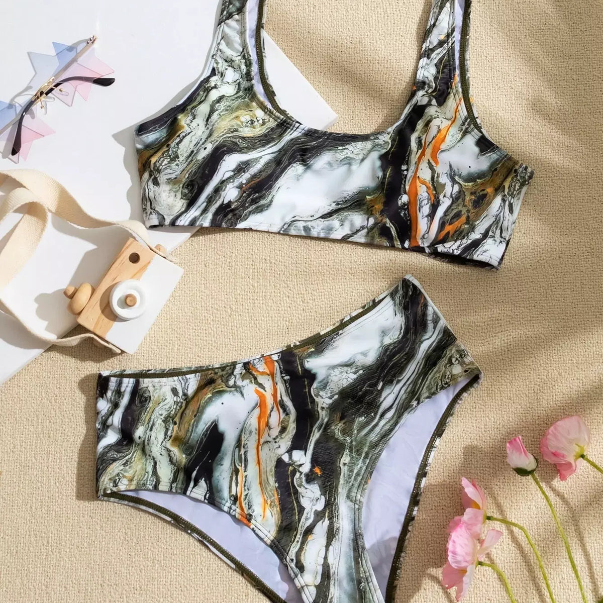 Marble Pattern Bikini Swimsuit – Beisat