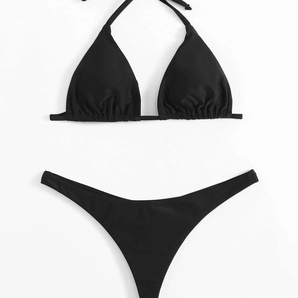 Solid Halter Thong Bikini Swimsuit – Beisat