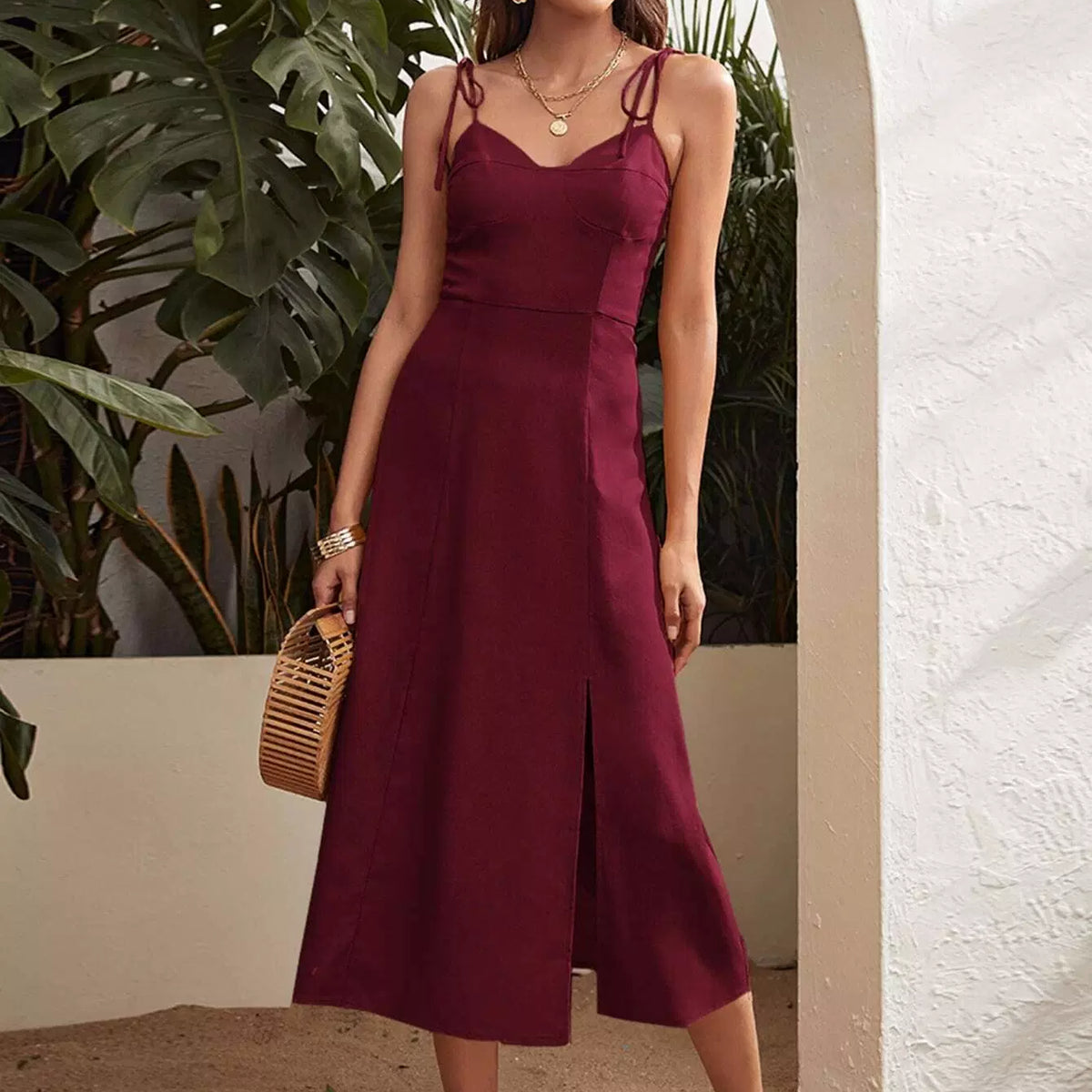 Knot Shoulder Split Thigh Dress – Beisat