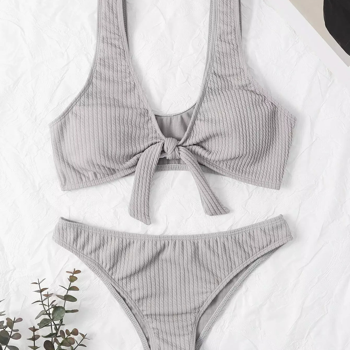 Textured Knot Front Bikini Swimsuit – Beisat