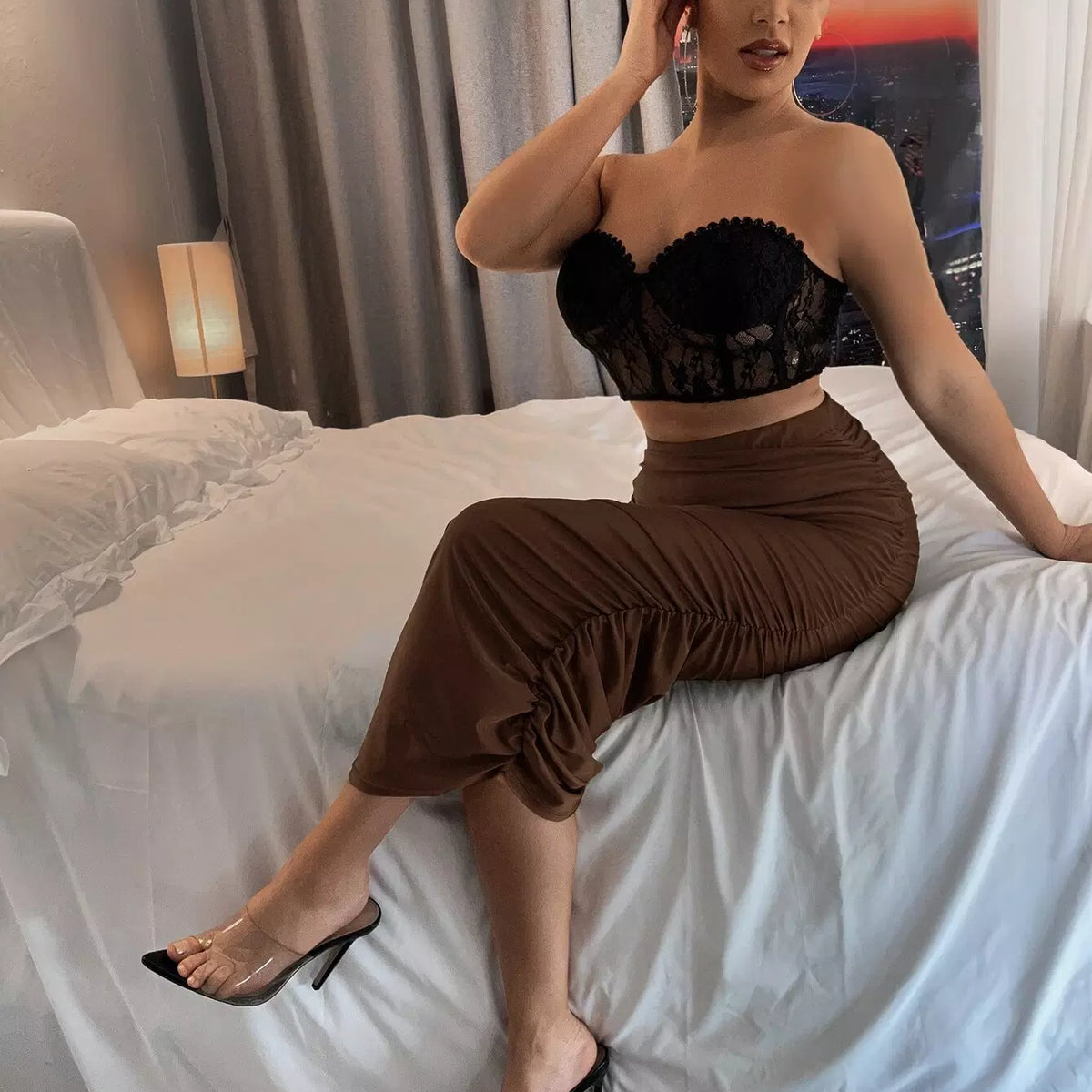 Ruched Solid Pencil Skirt – Beisat