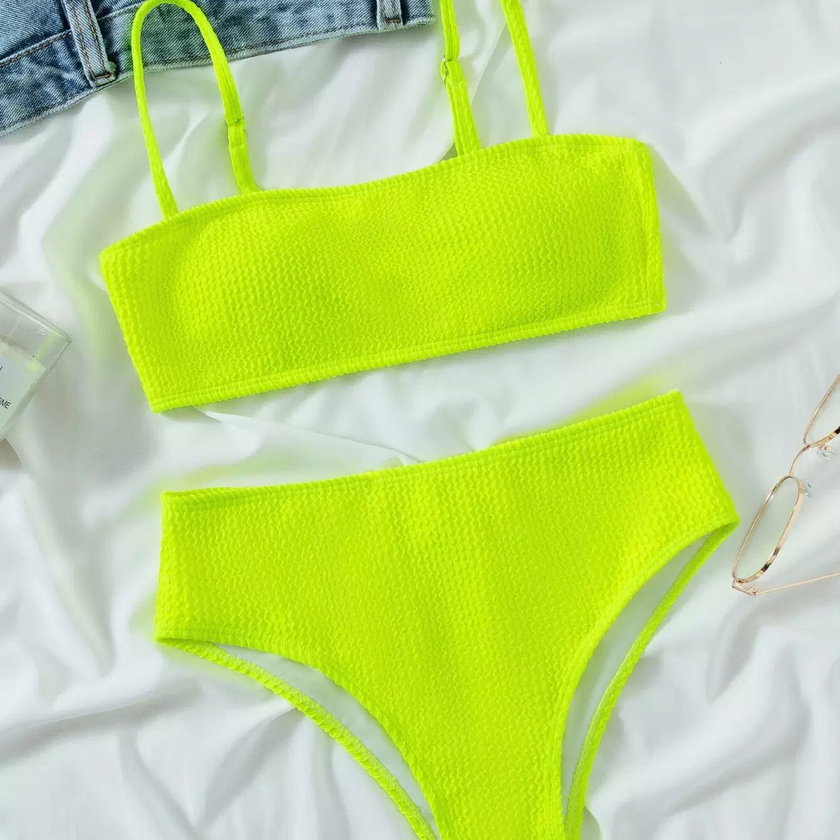 Girls Solid Textured Bikini Swimsuit – Beisat