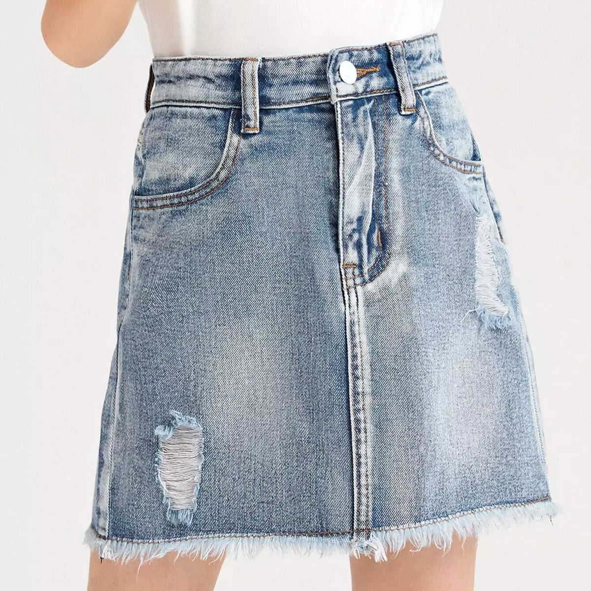 Girls Raw Hem Ripped Denim Skirt – Beisat