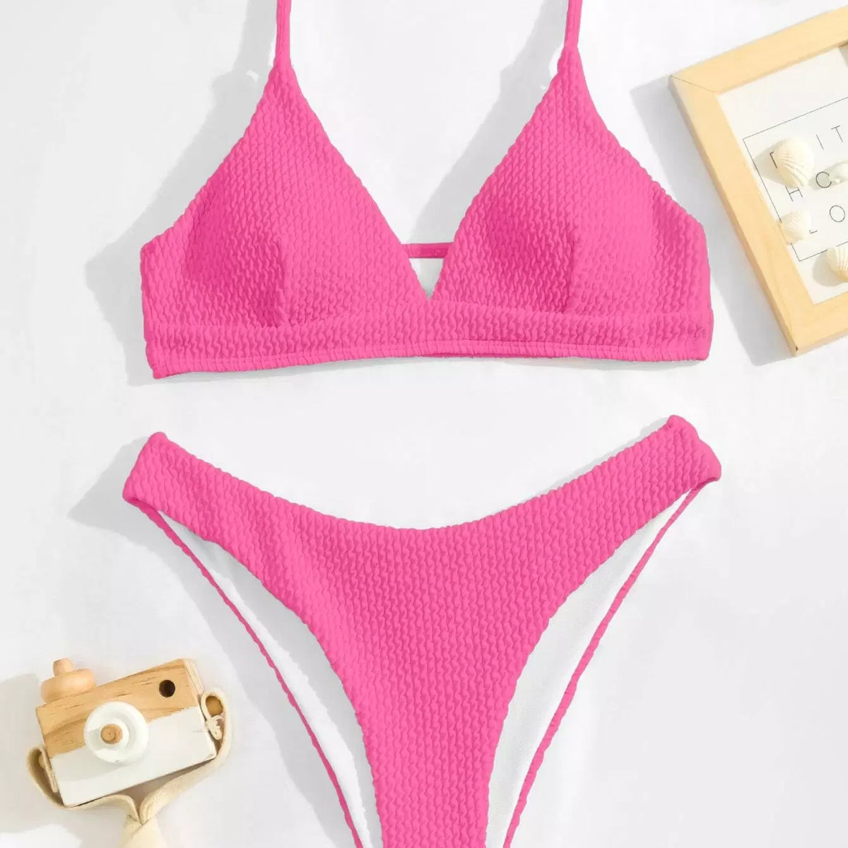 Plain Textured Bikini Swimsuit – Beisat