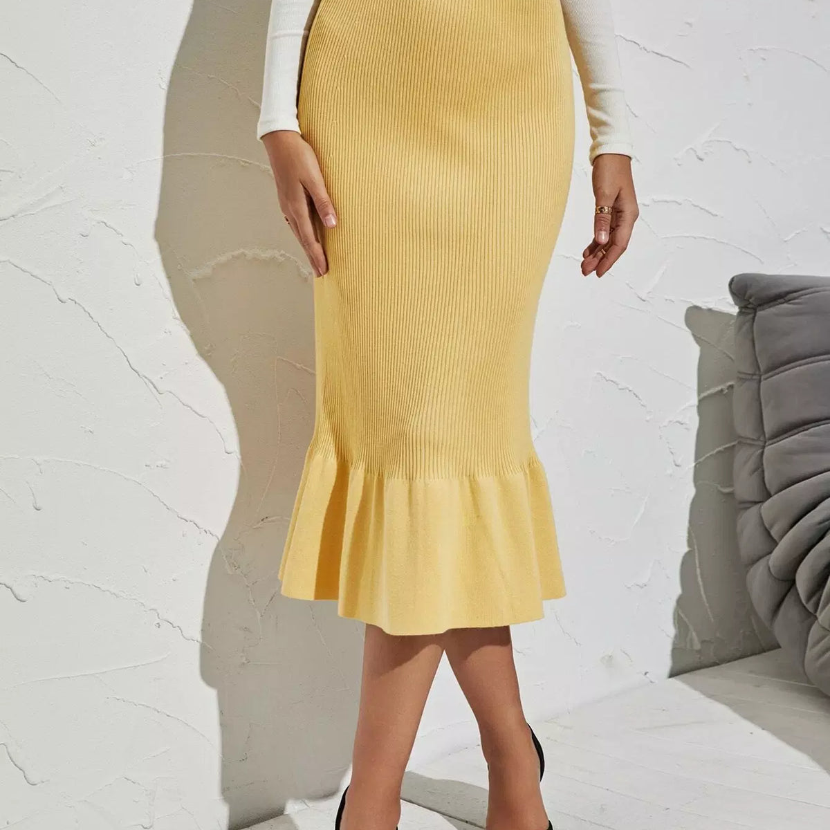 Solid Mermaid Hem Knit Skirt – Beisat