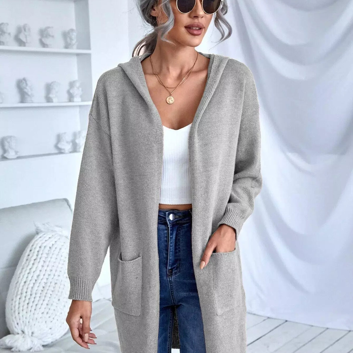 Solid Dual Pocket Hooded Cardigan – Beisat