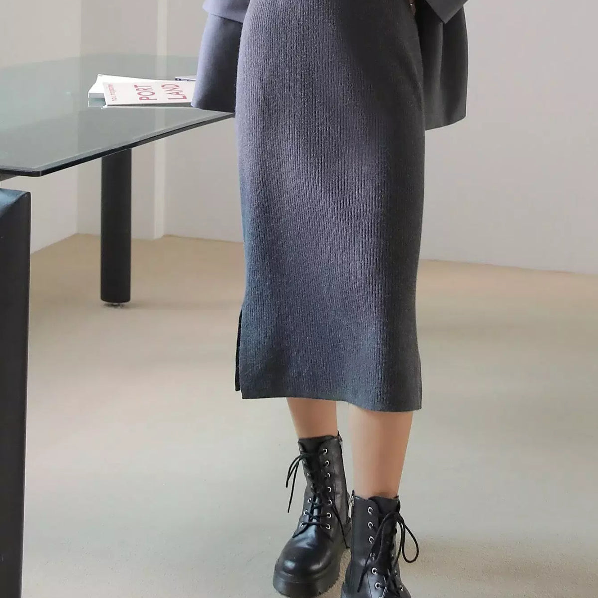 Split Hem Ribbed Knit Skirt – Beisat