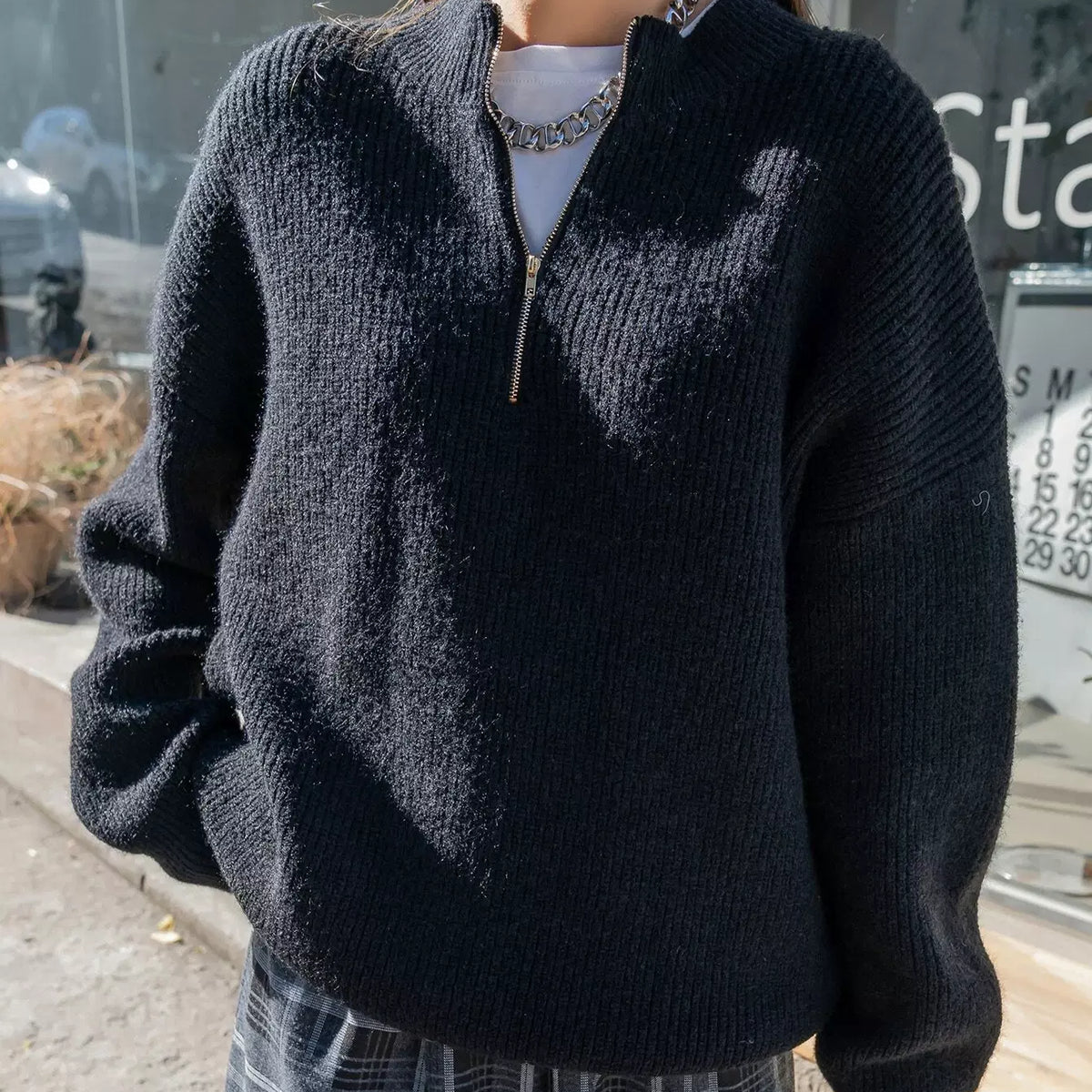 Drop Shoulder Half Zip Sweater – Beisat