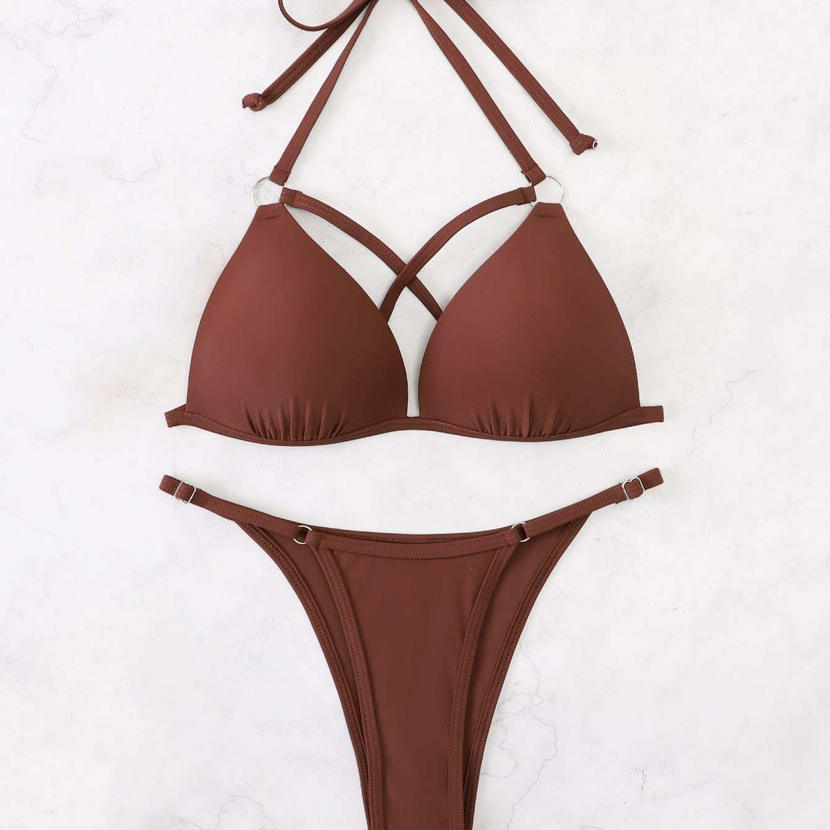 Solid Cross Halter Bikini Swimsuit – Beisat