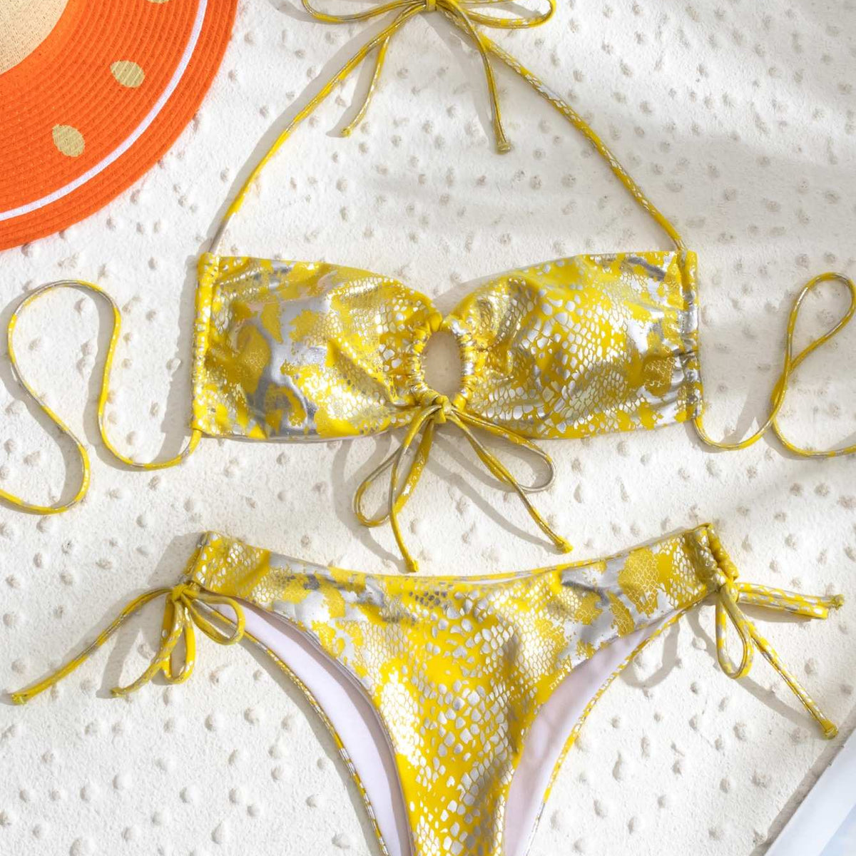 Metallic Tie Front Bandeau Bikini Swimsuit – Beisat