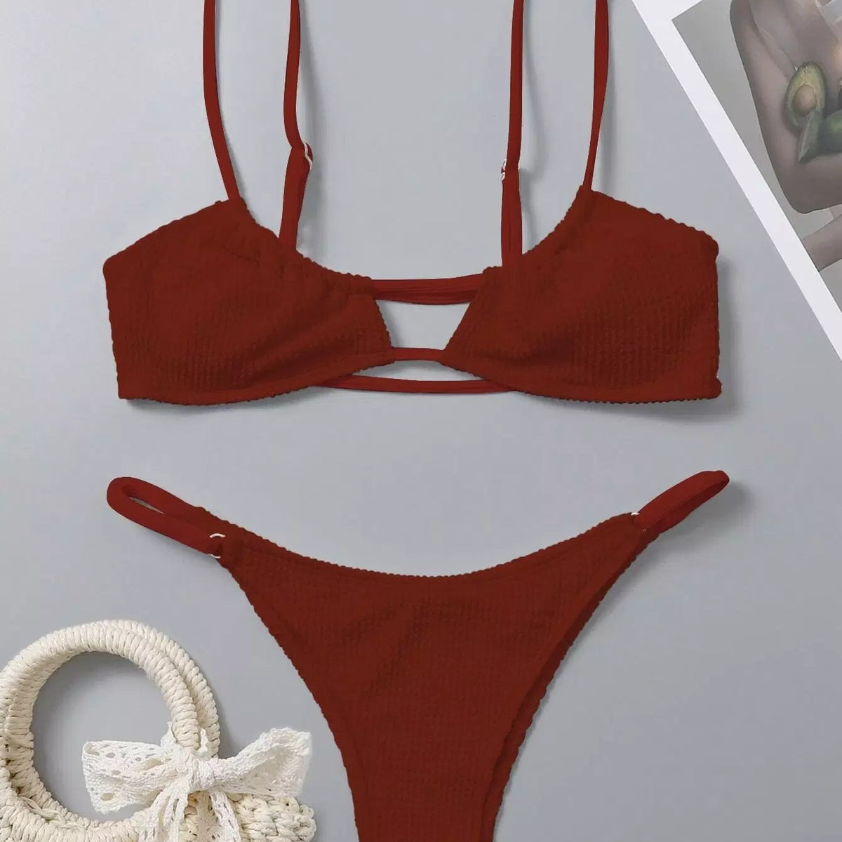 Textured Cut-out Thong Bikini Swimsuit – Beisat