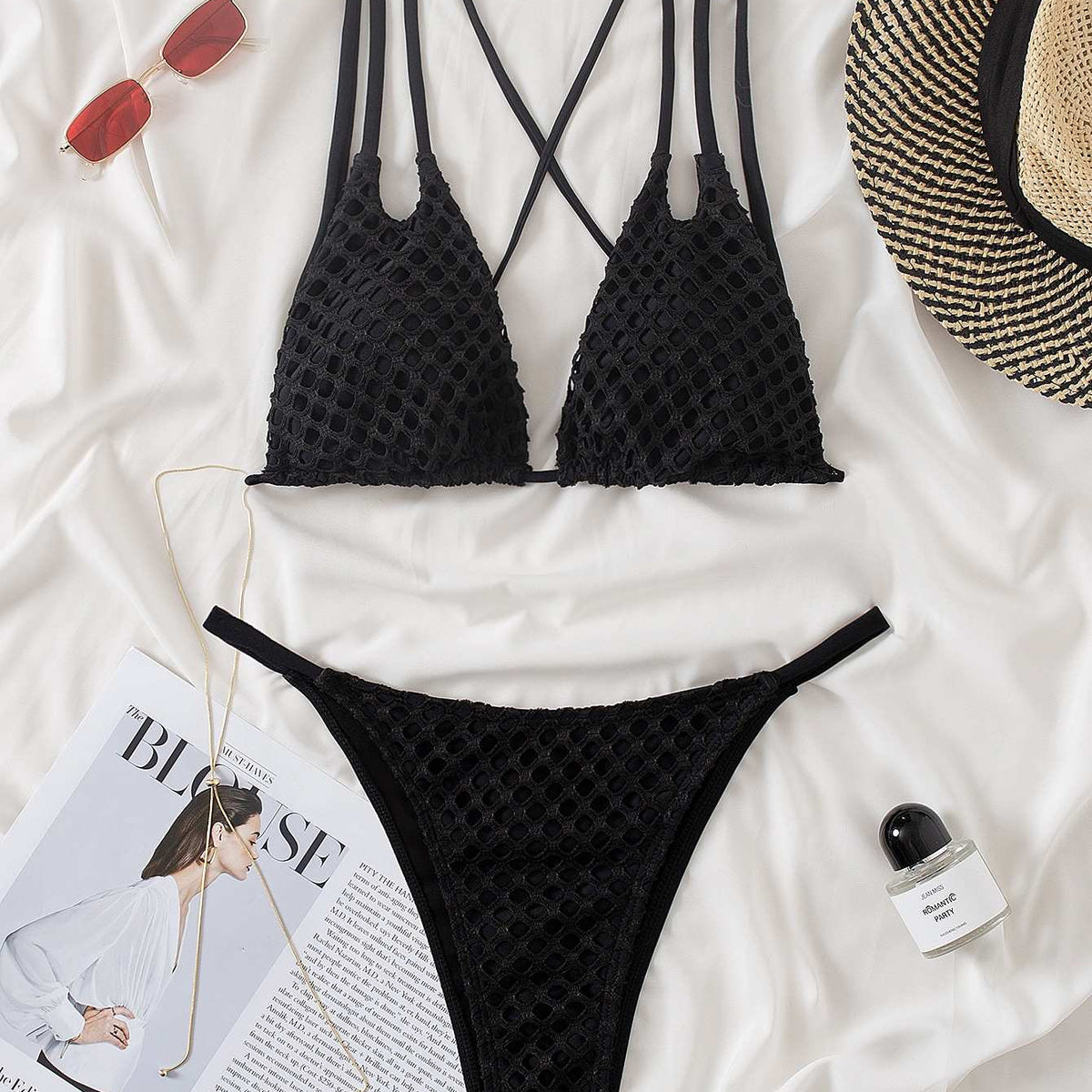 Textured Triangle Thong Bikini Swimsuit – Beisat