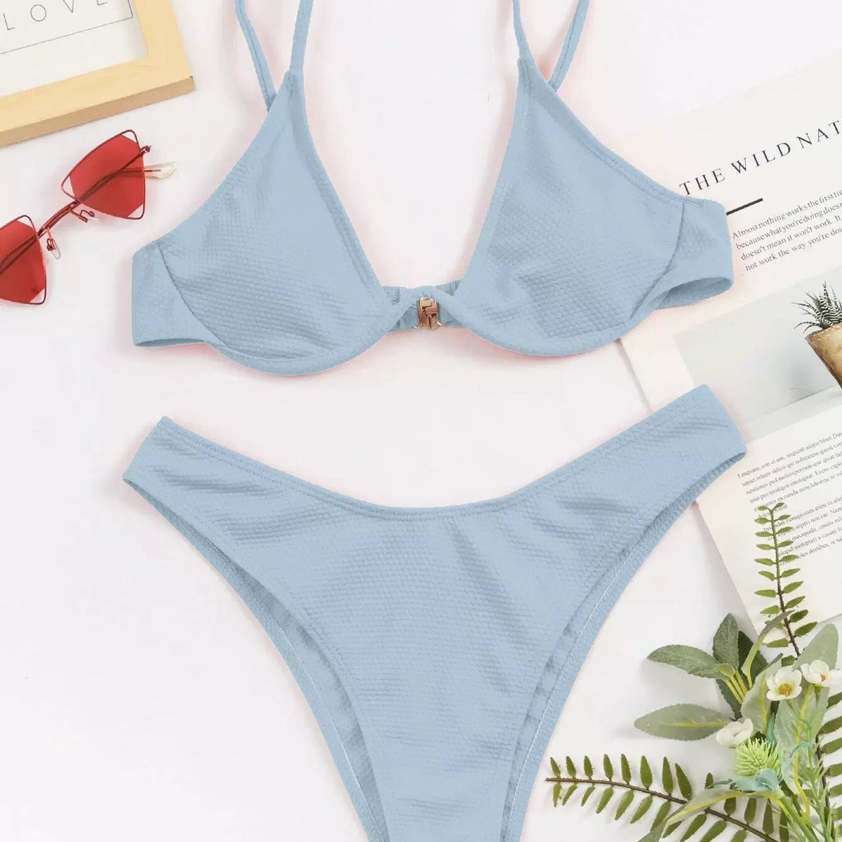 Solid Push Up High Cut Bikini Swimsuit – Beisat