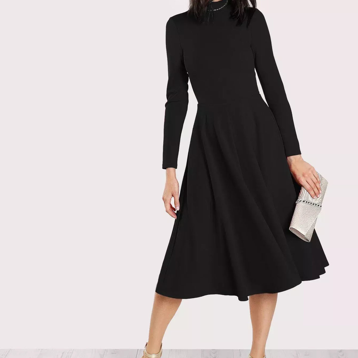 Mock Neck Button Keyhole Back Flare Dress – Beisat