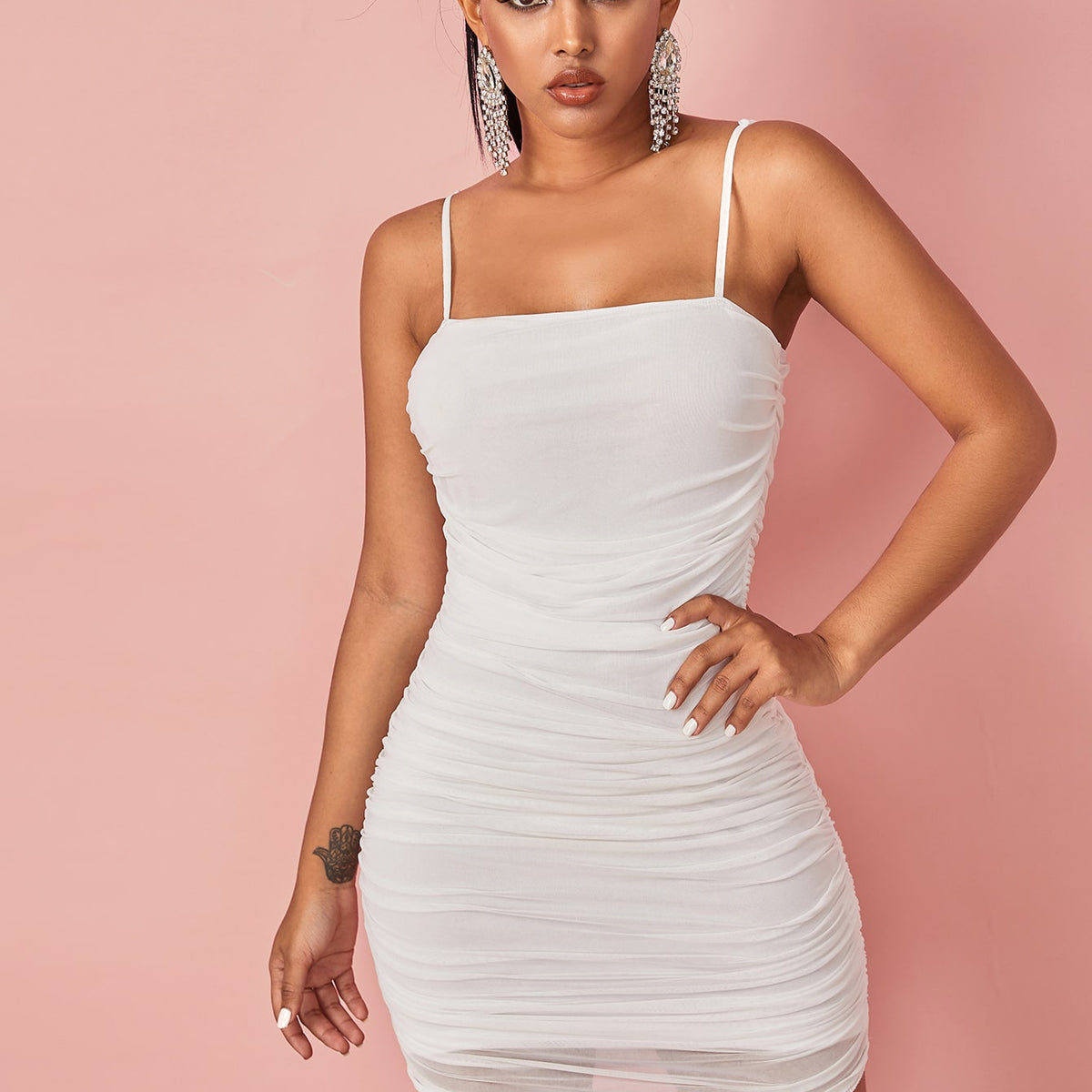 Ruched Mesh Bodycon Mini Dress – Beisat