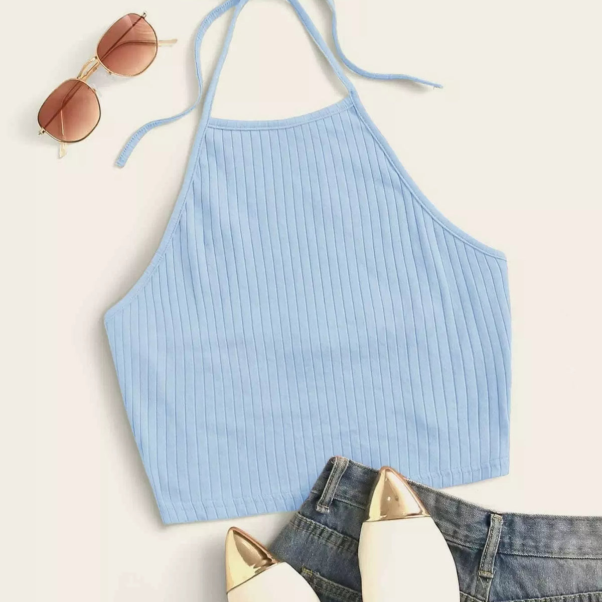 Solid Rib-knit Halter Top – Beisat