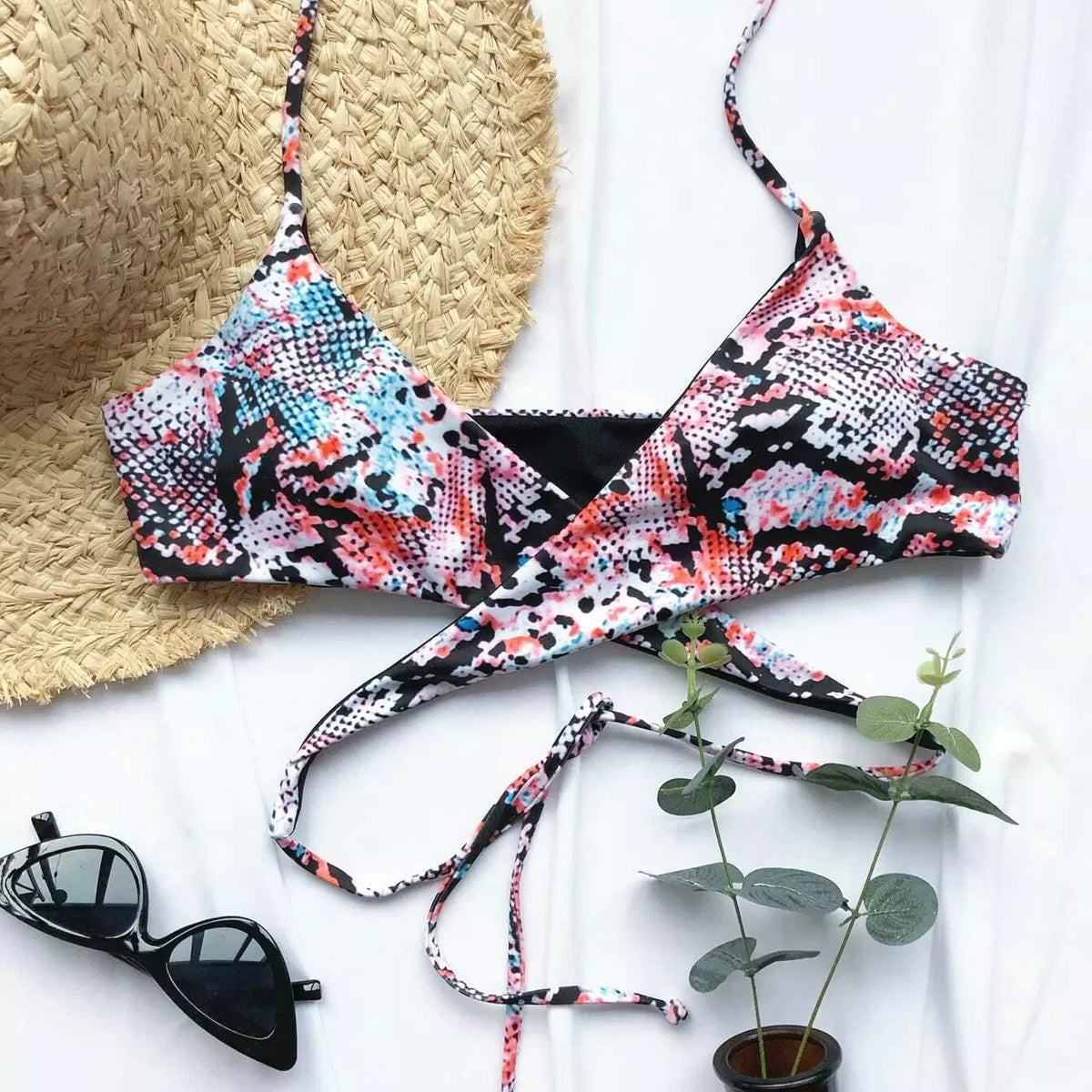 Snakeskin Wrap Halter Bikini Top – Beisat