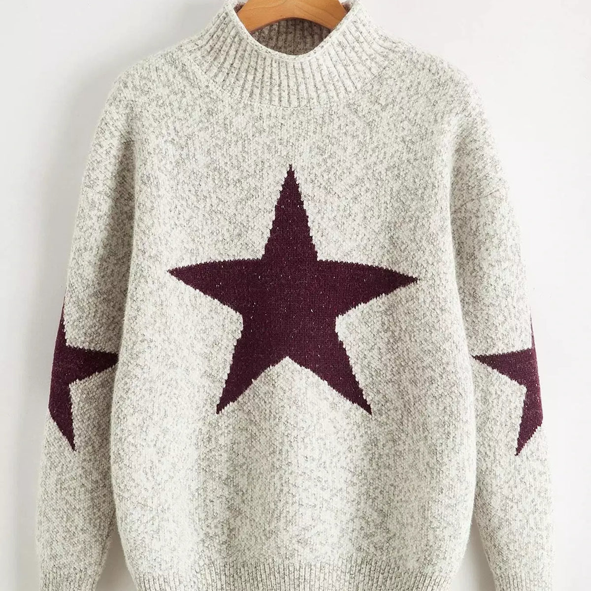 Drop Shoulder Star Pattern Sweater – Beisat