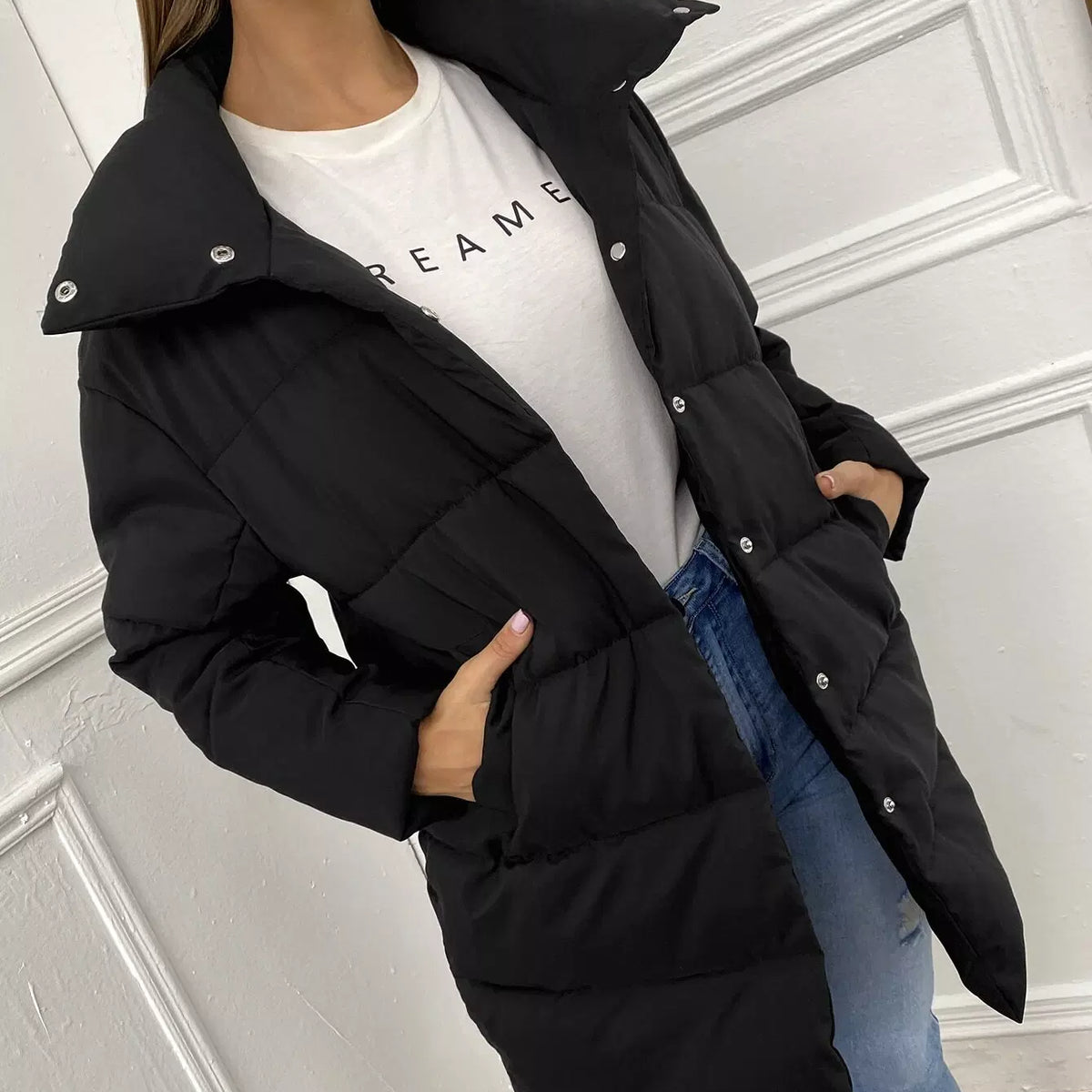 Solid Button Up Puffer Coat – Beisat