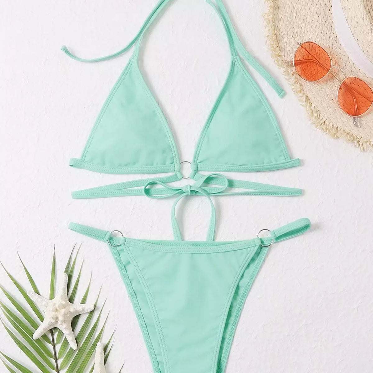 Ring Linked Halter Thong Bikini Swimsuit – Beisat