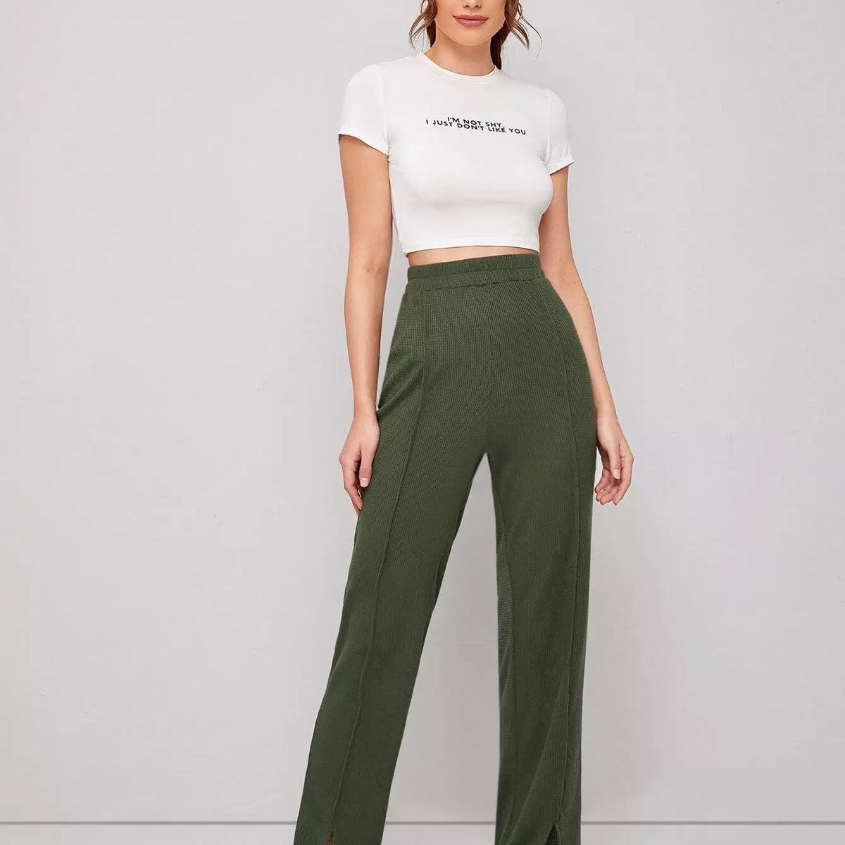 Seam Front Split Hem Waffle Knit Pants – Beisat