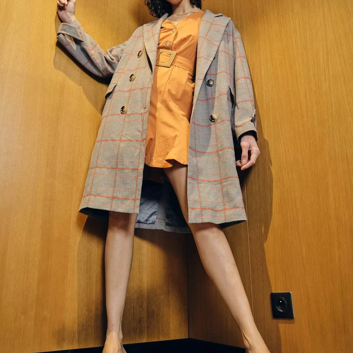 SPANDEX VOLUMINOUS CHECKED PEA COAT – Beisat