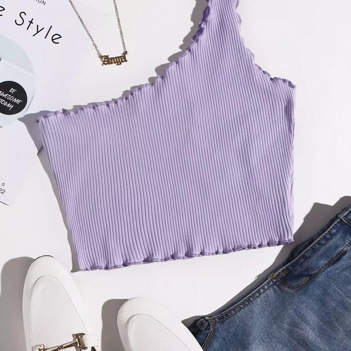 One Shoulder Lettuce Edge Top – Beisat