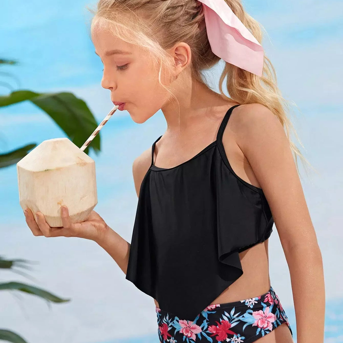 Girls Floral Print Hanky Hem One Piece Swimsuit – Beisat