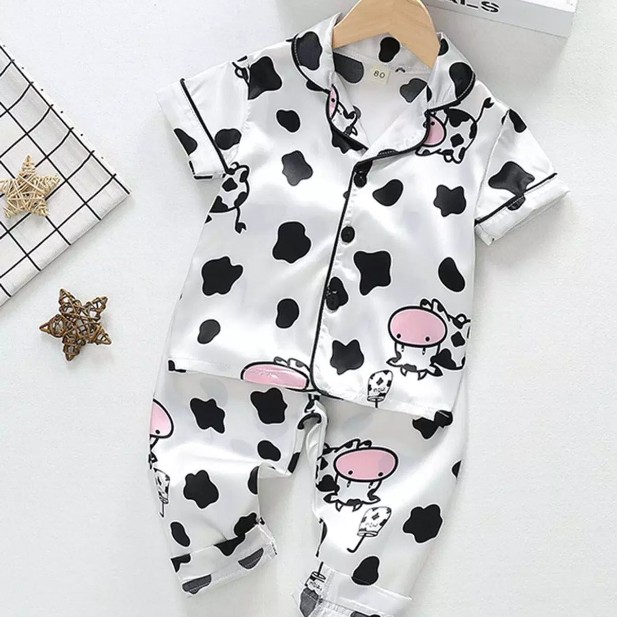 Toddler Girls Satin Cow Print PJ Set – Beisat