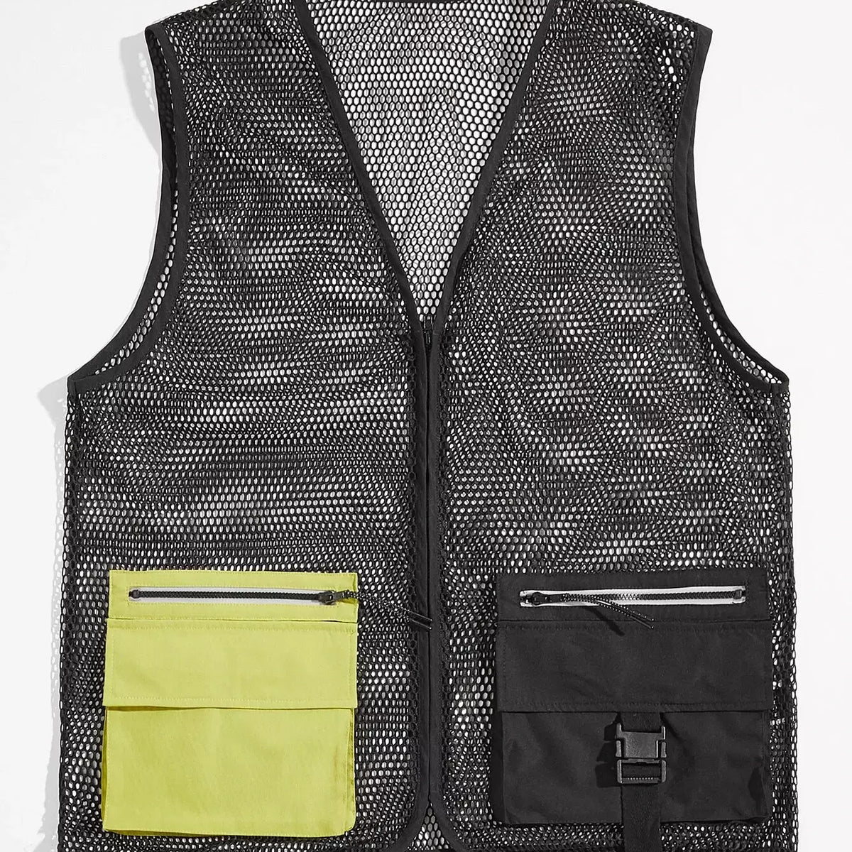 Men Zip-Front Dual Flap Pocket Fishnet Mesh Vest Jacket – Beisat