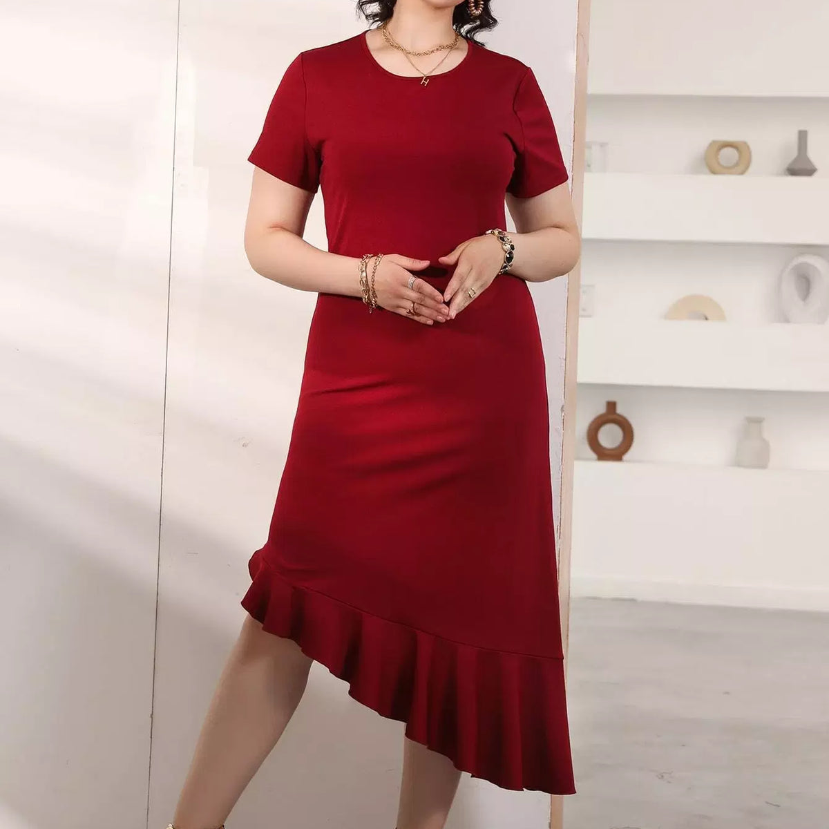 Plus Asymmetrical Ruffle Hem Dress – Beisat