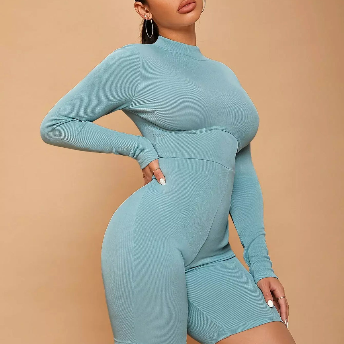 Mock Neck Ribbed Knit Unitard Romper – Beisat