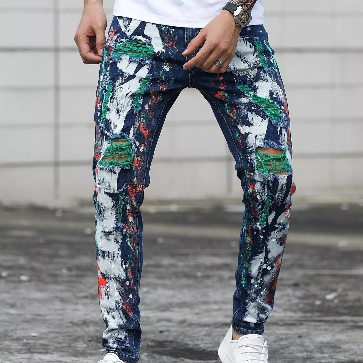 Men Splash Ink Print Ripped Jeans – Beisat