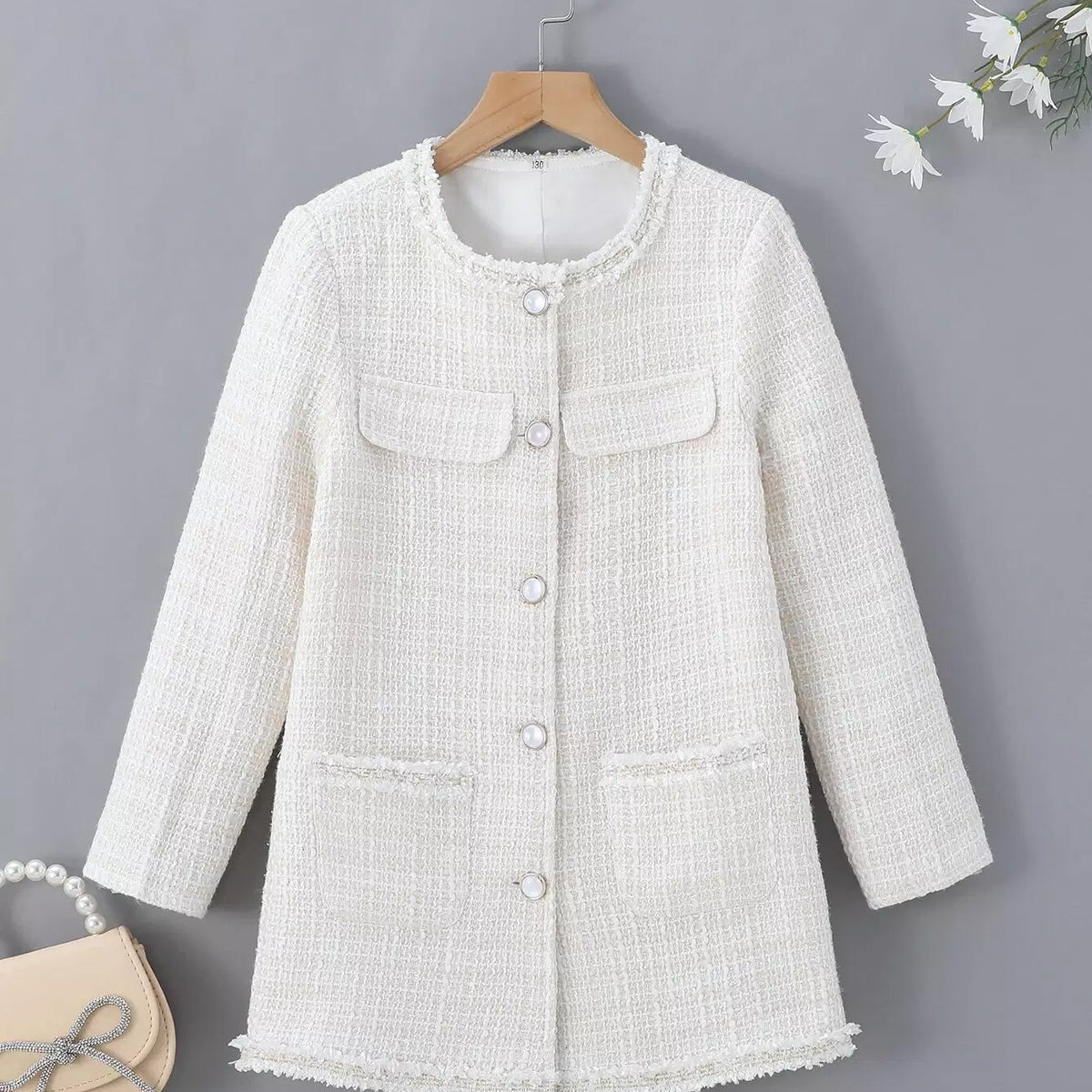 Girls Raw Trim Flap Detail Tweed Overcoat – Beisat