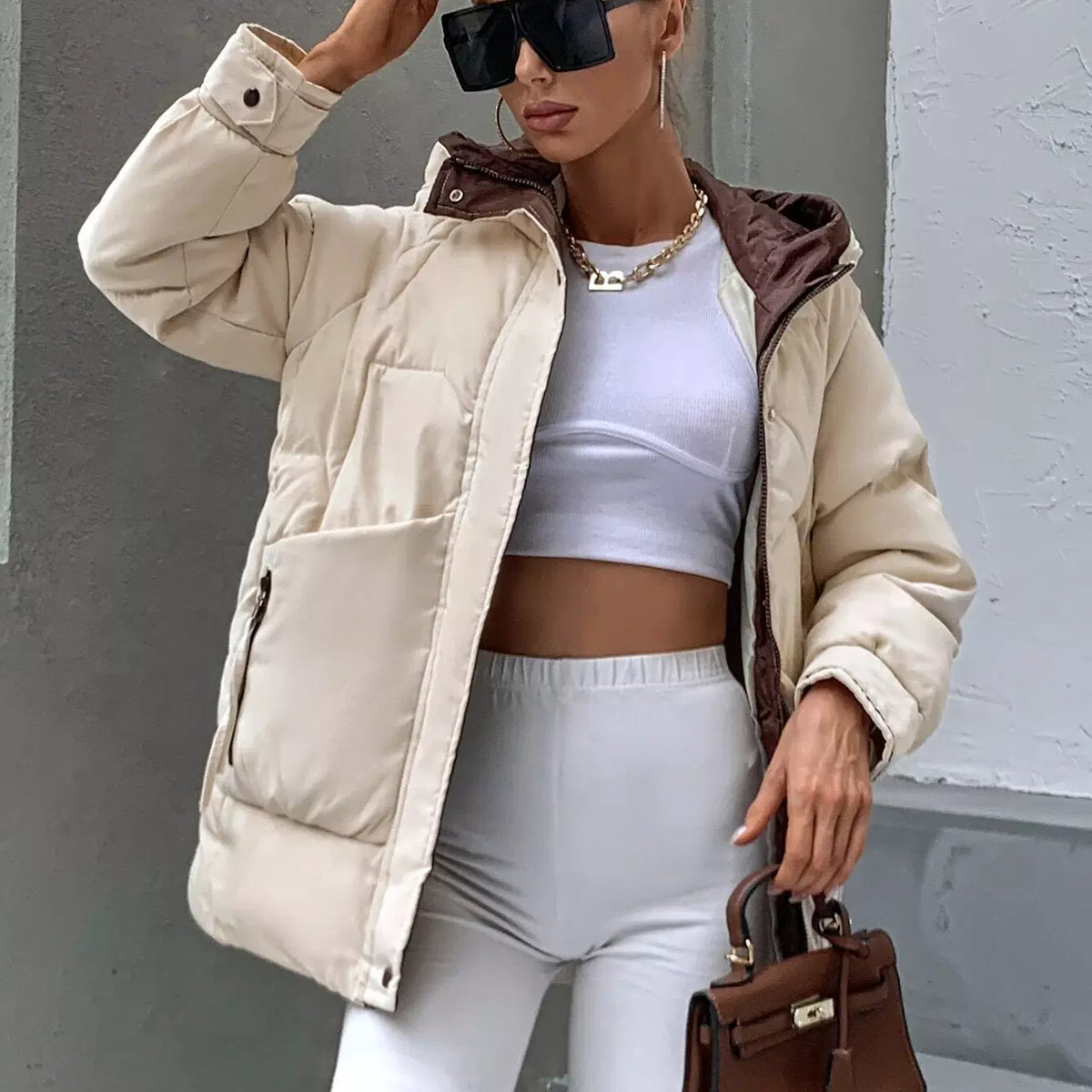 Dual Pocket Color Block Hooded Puffer Coat – Beisat