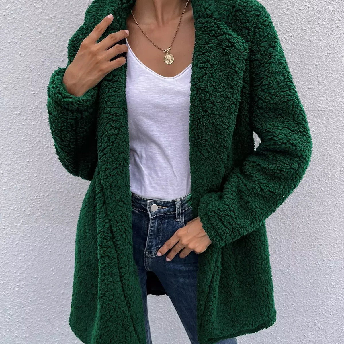 Waterfall Collar Open Front Teddy Coat – Beisat