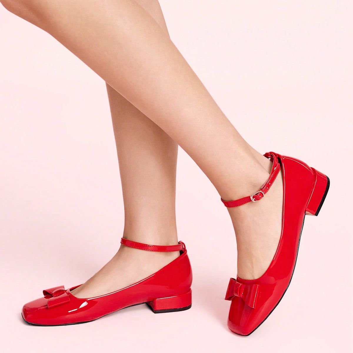 CUCCOO DOLLMOD Women's Square Toe Red Patent PU Shoes With Bow Decor M ...