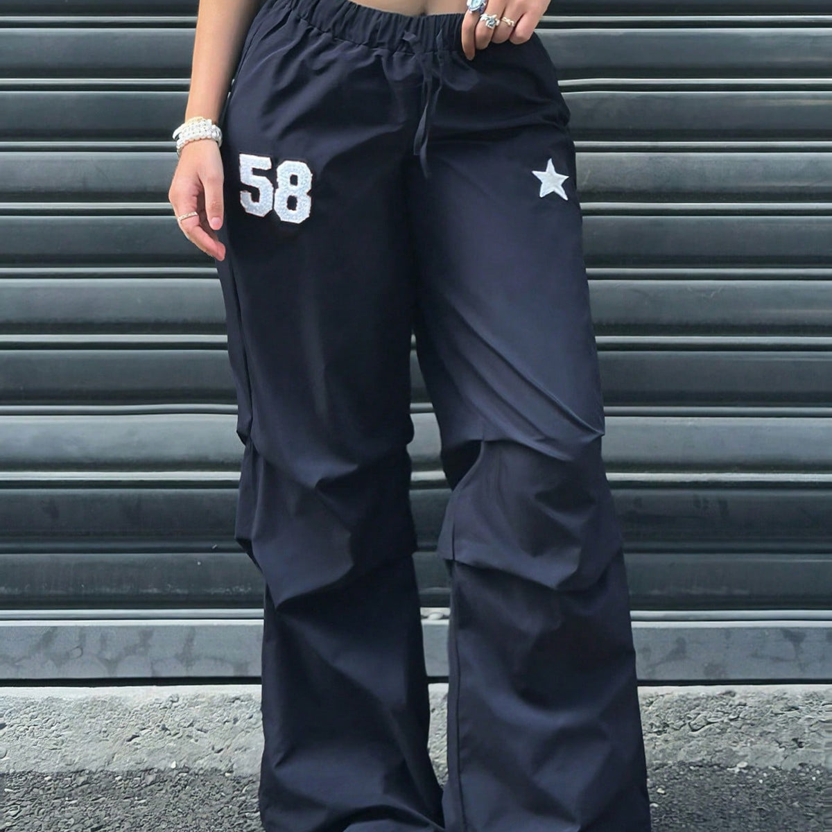SHEIN Teen Girls Baggy Low Waist Stars & English Letter Printed Wide L ...