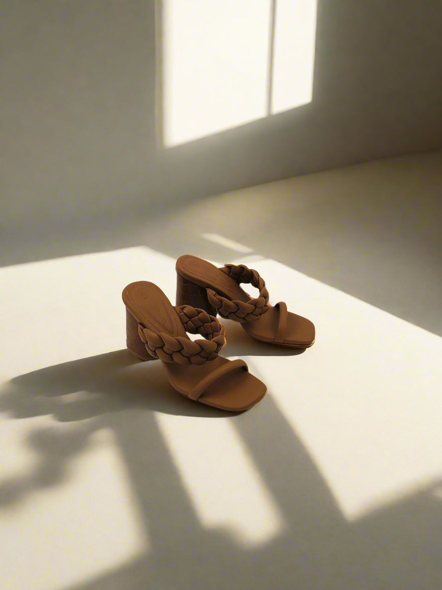 Brown Chunky Heeled Mules with Straps – Beisat