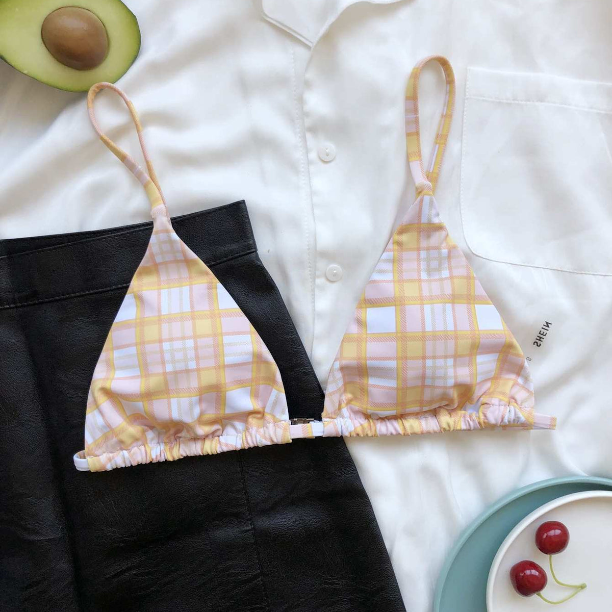 Plaid Triangle Bikini Top – Beisat